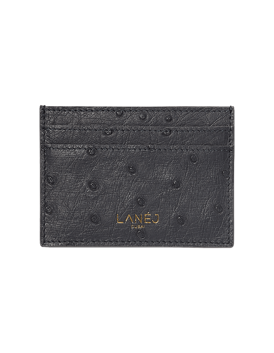 CHARCOAL OSTRICH SIGNATURE CARD HOLDER
